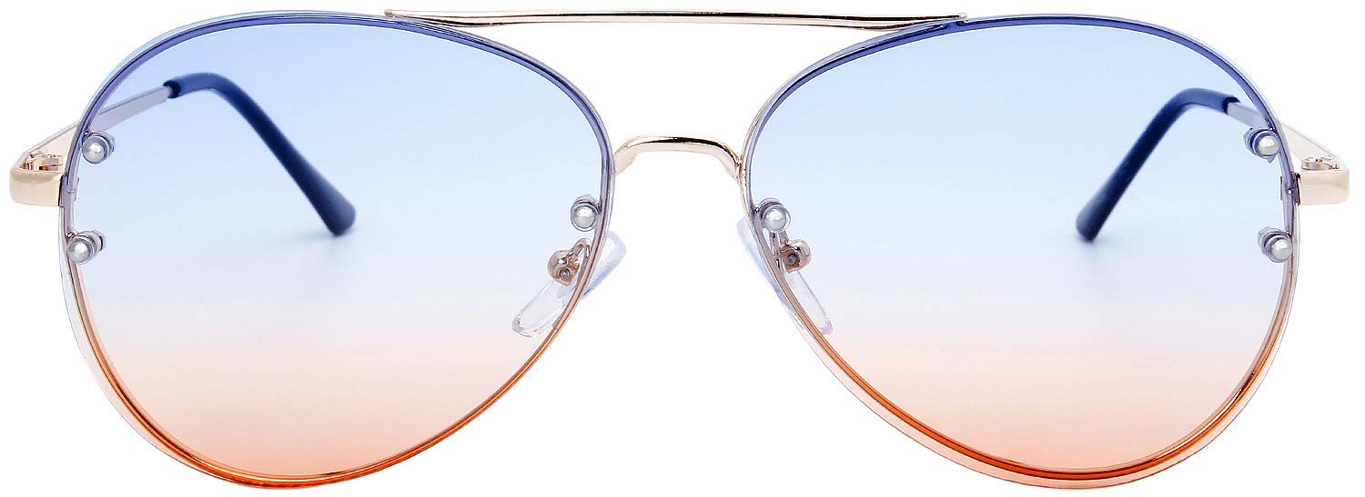 The Fresh Oversize Rimless Double Crossbar Ocean Color Lens Aviator Sunglasses 61mm Gift Box (3-Gold, Blue/Orange)