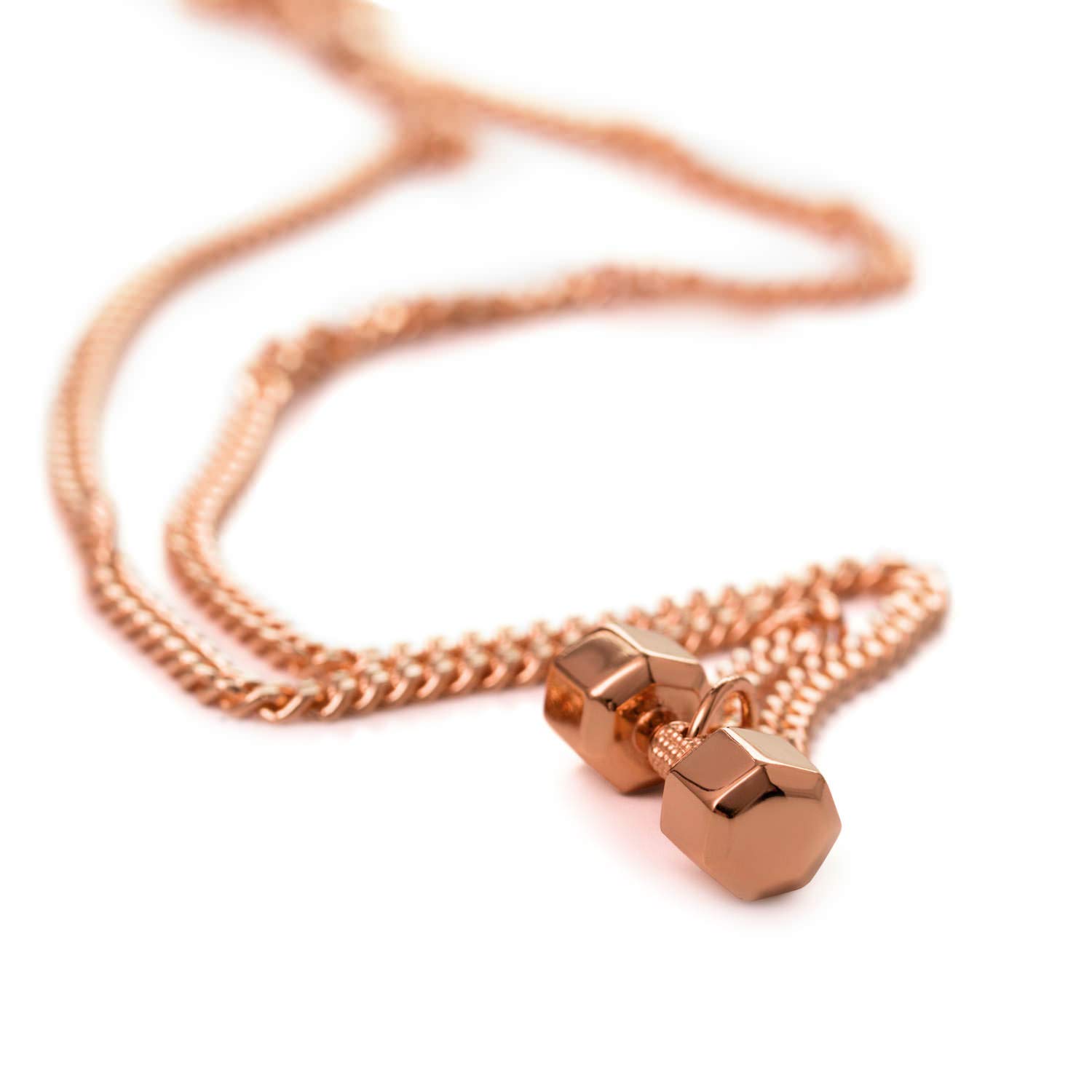Rose Gold Plated Dumbbell Necklace Seven sided Pendant Fitness Gym Jewelry Accessory