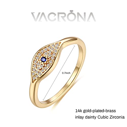 VACRONA Gold Plated Ring 14K Dainty Evil Eye Simulated Sapphire Ring White CZ Micro Pave Ring Stackable Eternity Ring Protection Ring Gift for Her