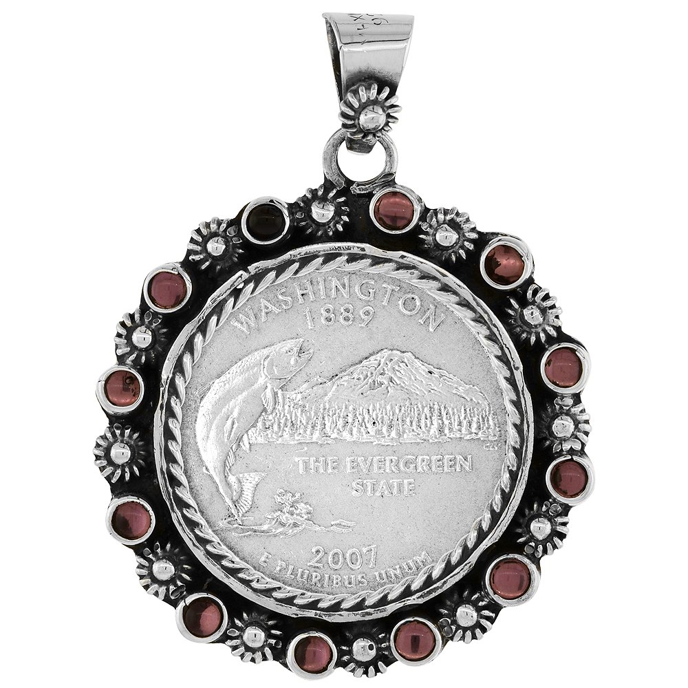 Sterling Silver Quarter Dollar Bezel 24 mm Coins Prong Back Flower Edge Amethyst Color Beads 25 Cent Coin NOT Included