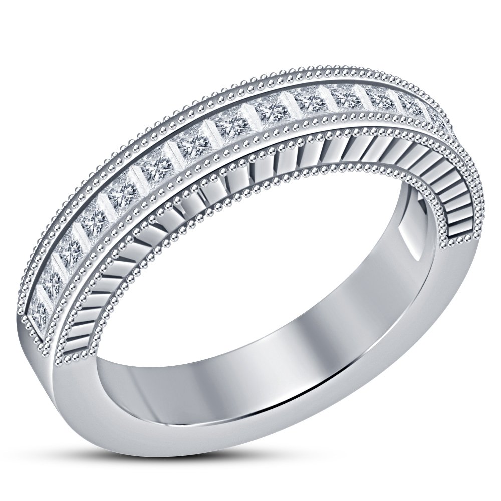 TVS-JEWELS Pure 925 Silver White Platinum Plated Princess Sim. Diamond Wedding Engagement Ring Set (7)