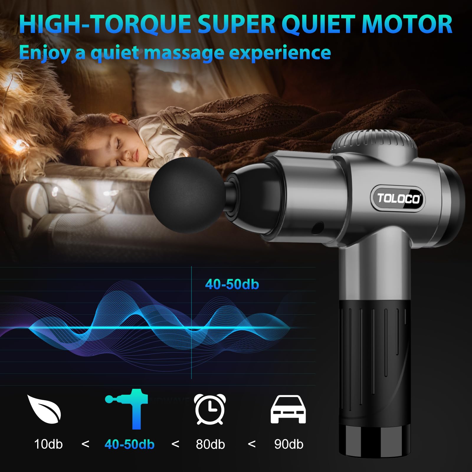 TOLOCO Massage Gun, Deep Tissue Back Massager for Athletes with 10 Massage Heads, Electric Muscle Percussion Massager for Any Pain Relief, FSA and HSA Eligible, Grey