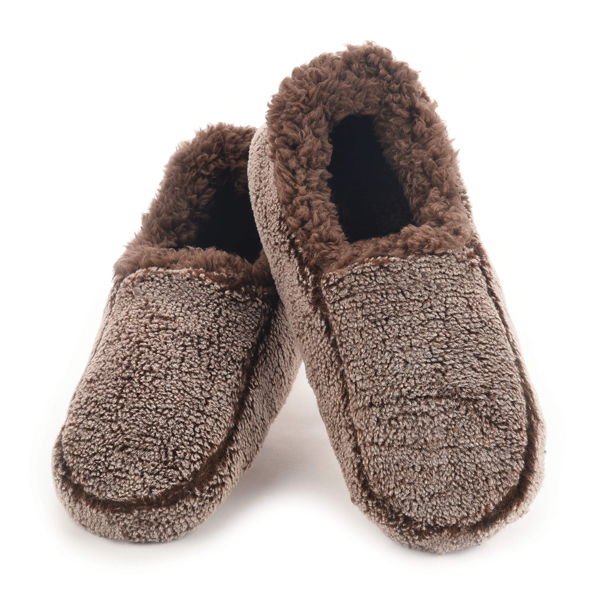 Snoozies Mens Two Tone Fleece Lined Slippers - Comfortable Slippers for Men - Brown - Large