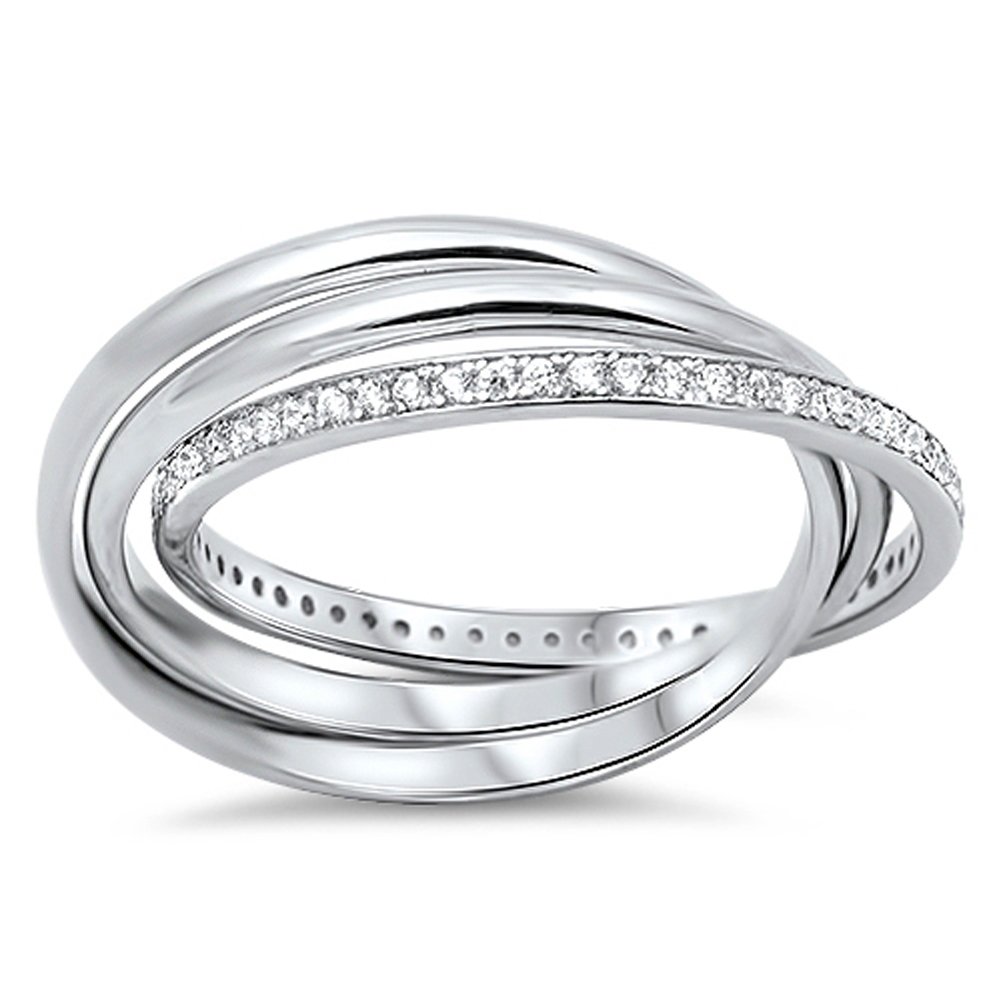 Women's Triple Band White CZ Eternity Ring New .925 Sterling Silver Size 9