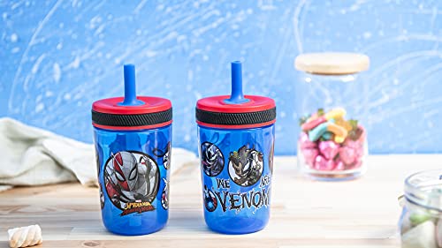 Zak Designs Marvel Spider-Man and Venom Kelso Tumbler Set, Leak-Proof Screw-On Lid with Straw, Made of Durable Plastic and Silicone, Perfect Bundle for Kids (15 oz, 2pc Set)