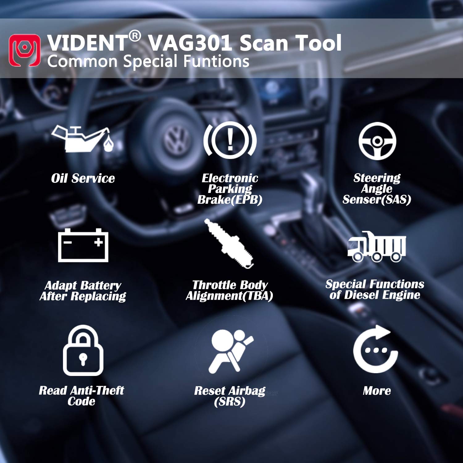 VIDENT V301 Automotive Full System Diagnostic Scan Tool for VW Audi Seat Skoda EOBD OBD2 Scanner with ABS SRS SAS EPB TPA BMS Transmission & Oil Service Code Reader