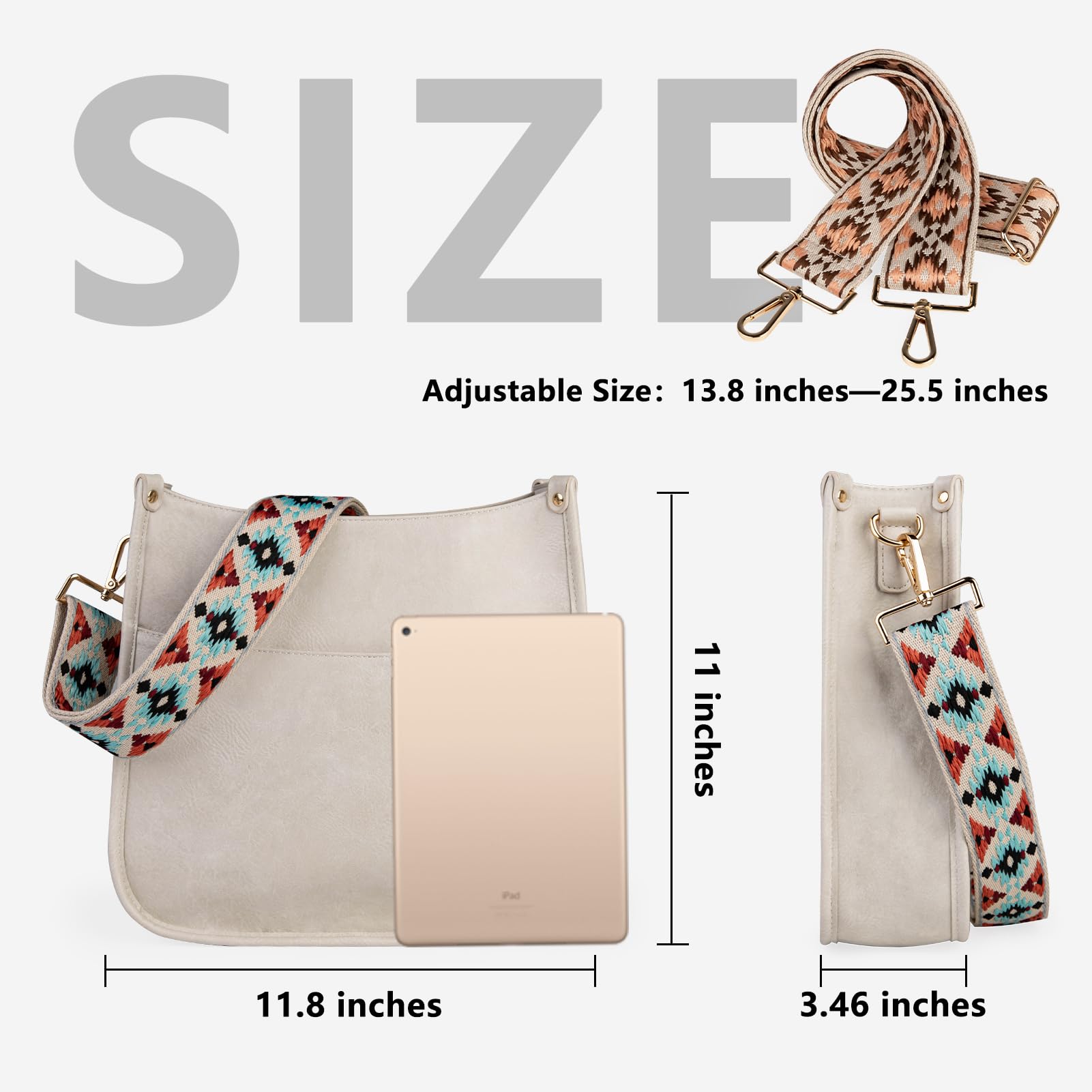 Viva Terry Vegan Leather Crossbody Fashion Shoulder Bag Purse with 2 Adjustable Strap (White)