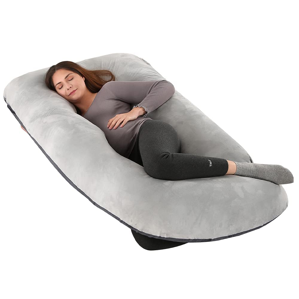 Wndy's Dream 60 inch Pregnancy Pillow with Removable Velvet Cover, Side J Type Full-Body Pillow for Back, Legs and Belly Support, Comfortable Slumber for Pregnant Women