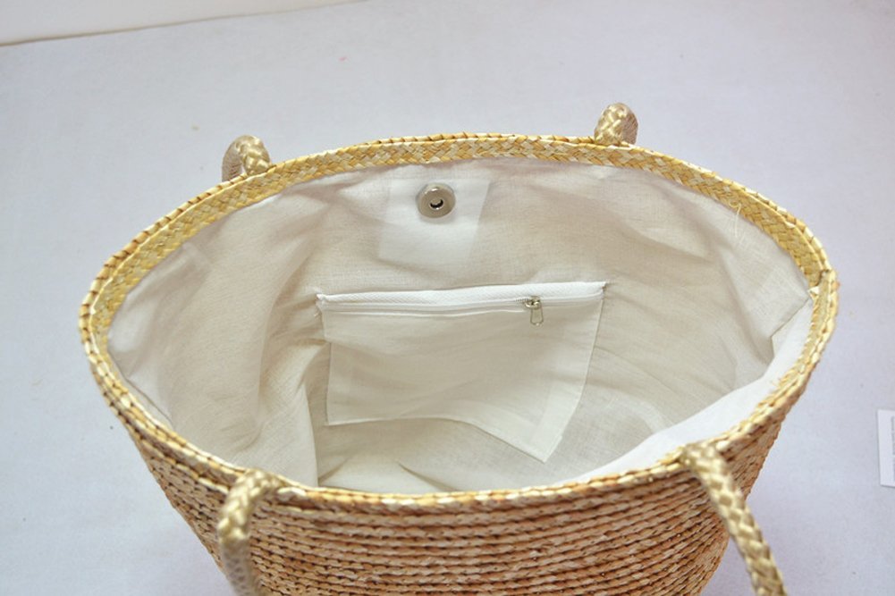 TONWHAR® Simple Elegant Straw Woven Beach Tote Bag Purse (Natural Color)
