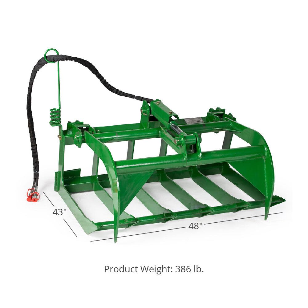 Titan Attachments 48in Economy Grapple Bucket Attachment Fits John Deere Tractors, 3/8in Thick Steel Frame, Hook and Pin Mounting System