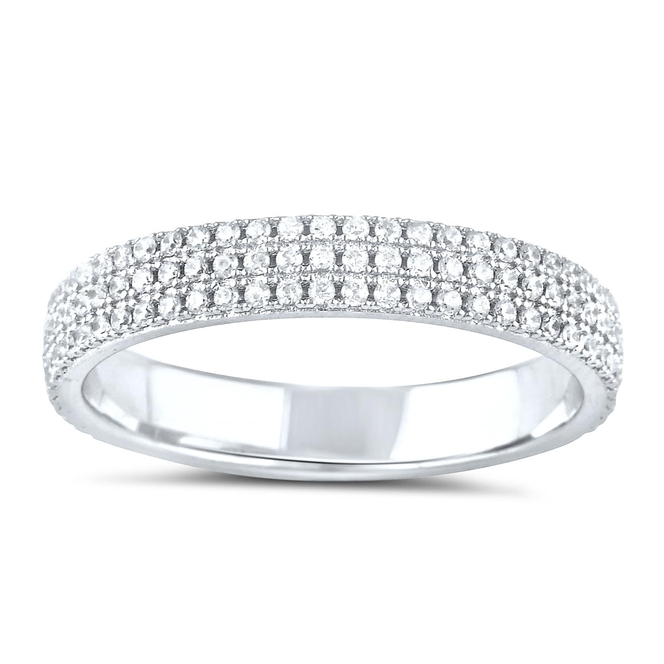 SILVERCLOSEOUT Rhodium Plated Sterling Silver Womens Wide CZ Cubic Zirconia Eternity Band Ring - Size 7