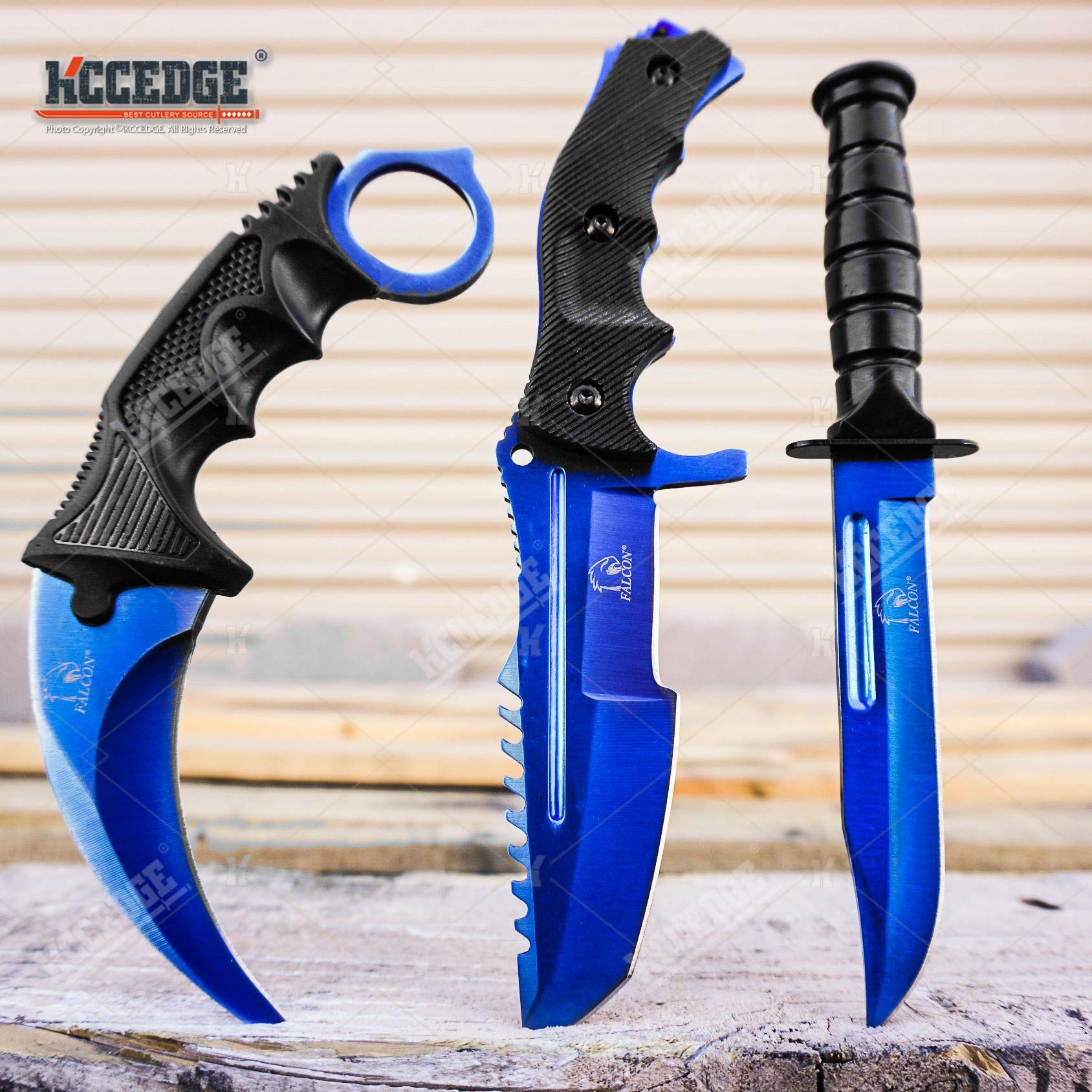 Tactical Knife Survival Knife Hunting Knife Fixed Blade Knife Combo Razor Sharp Edge Camping Accessories Camping Gear Survival Kit Survival Gear Tactical Gear 52319 (Blue)