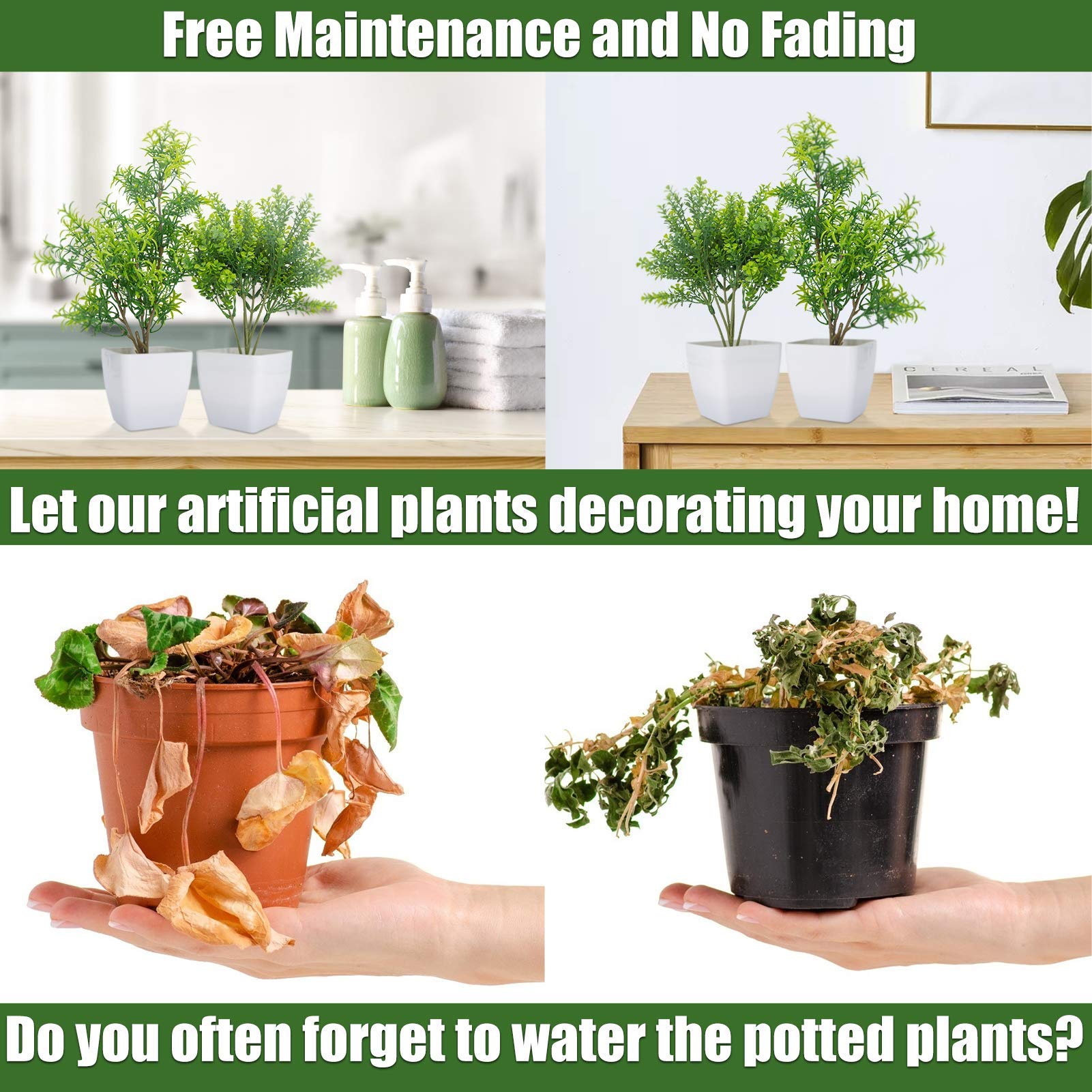 YOLETO 2Pack Fake Plants for Home Decor Fall Small Mini Potted Artificial Plant for Bathroom Kitchen Office Desk Shelf Farmhouse Greenery Decoration