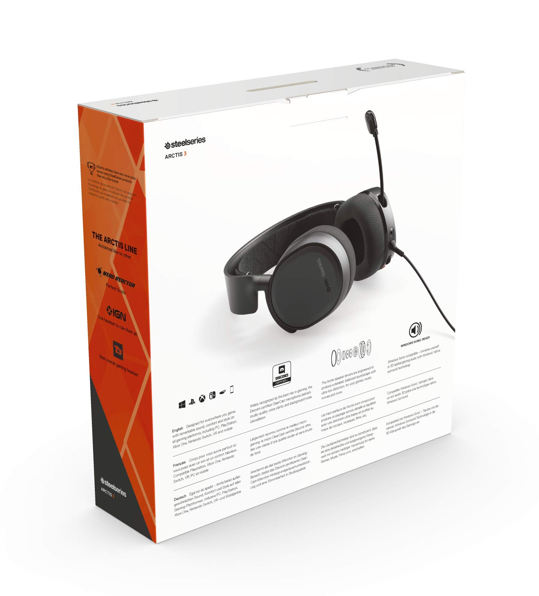 steelseries Arctis 3 (2019 Edition) All-Platform Gaming Headset for PC, PlayStation 4, Xbox One, Nintendo Switch, VR, Android, and iOS - Black (Renewed)