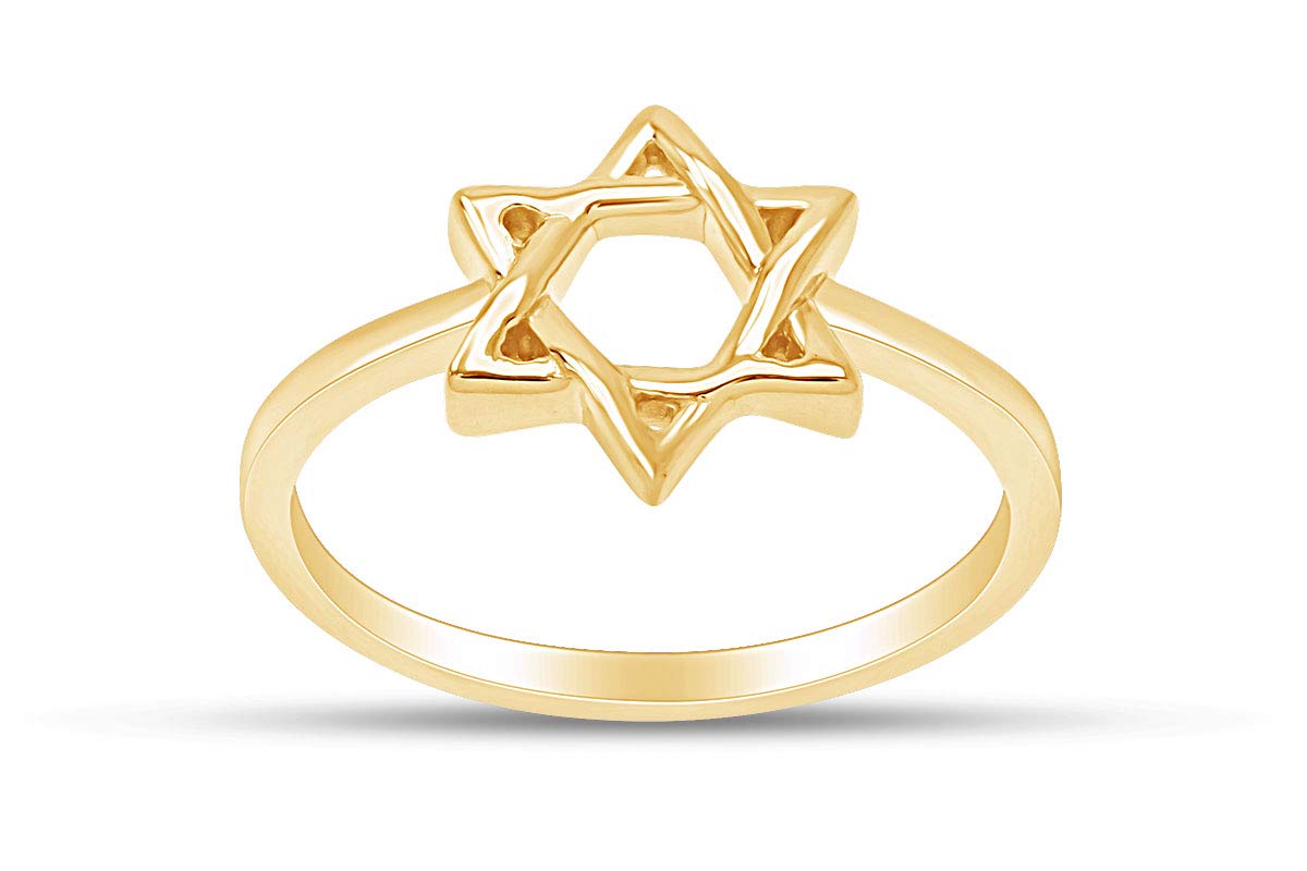 THE JEWEL ZONE Star of David Jewish Magen Hebrew Shield Ring Star Symbol Ring 14k Yellow Gold Over Sterling Silver Ring Size-8