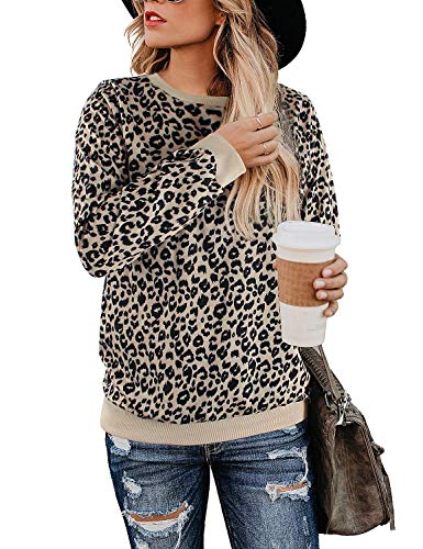 Youdiao Women’s Casual Leopard Print Tops Crew Neck Sweatshirt Basic Hoodies Pullover Coffee1 S