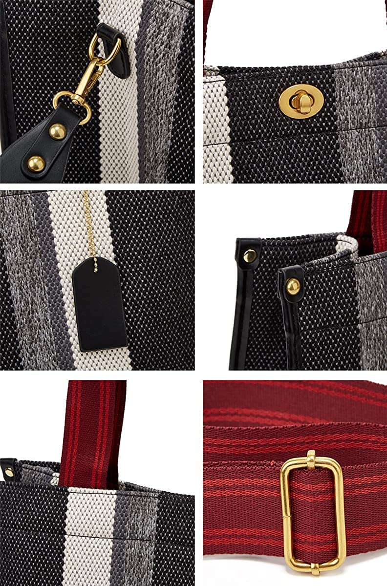 Tote Bag Hobo Bag for Women Canvas Shoulder Bag Chic Crossbody Bag Satchel Large Handbag Color Contrast Stripe