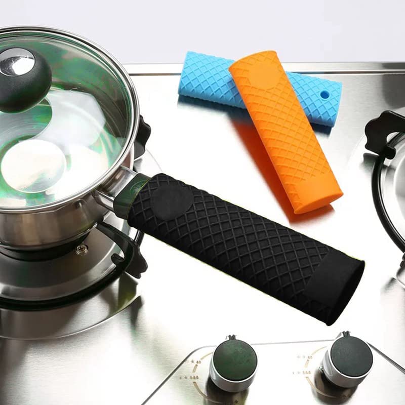 Yinpecly 4Pcs Silicone Hot Handle Holder Rubber Pot Sleeve Heat Resistant Kitchen Potholders for Cast Iron Pans, Metal Frying Pans, Skillets, Griddles, Black