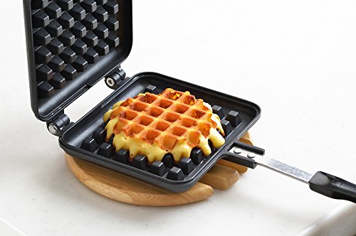 Yoshikawa SJ2275 Waffle Maker, Single, Fluorine Treatment, For Gas Stoves, Black, 13.6 x 5.6 x 1.3 inches (34.5 x 14.3 x 3.2 cm)