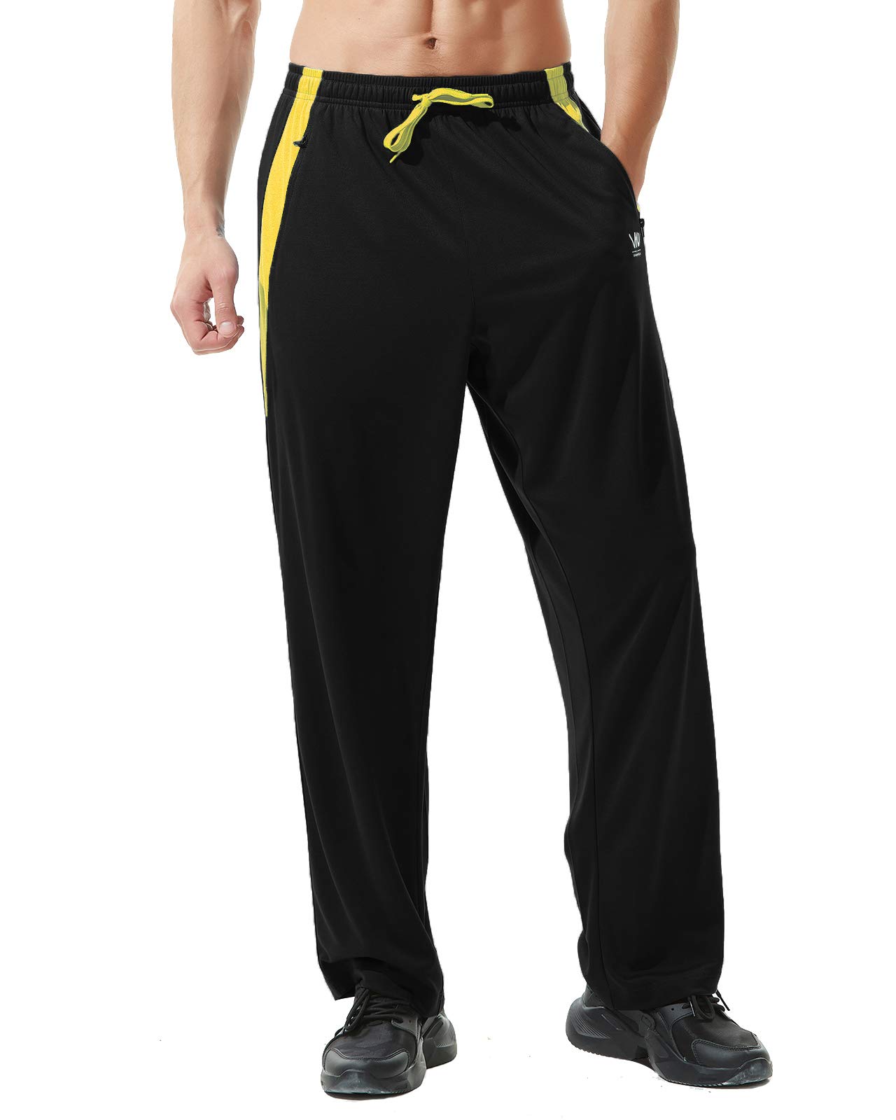 ZEROWELL Men’s Athletic Pants with Zipper Pockets Open Bottom Lightweight Sweatpants, for Workout, Running, Gym, Training (0125-Black S)