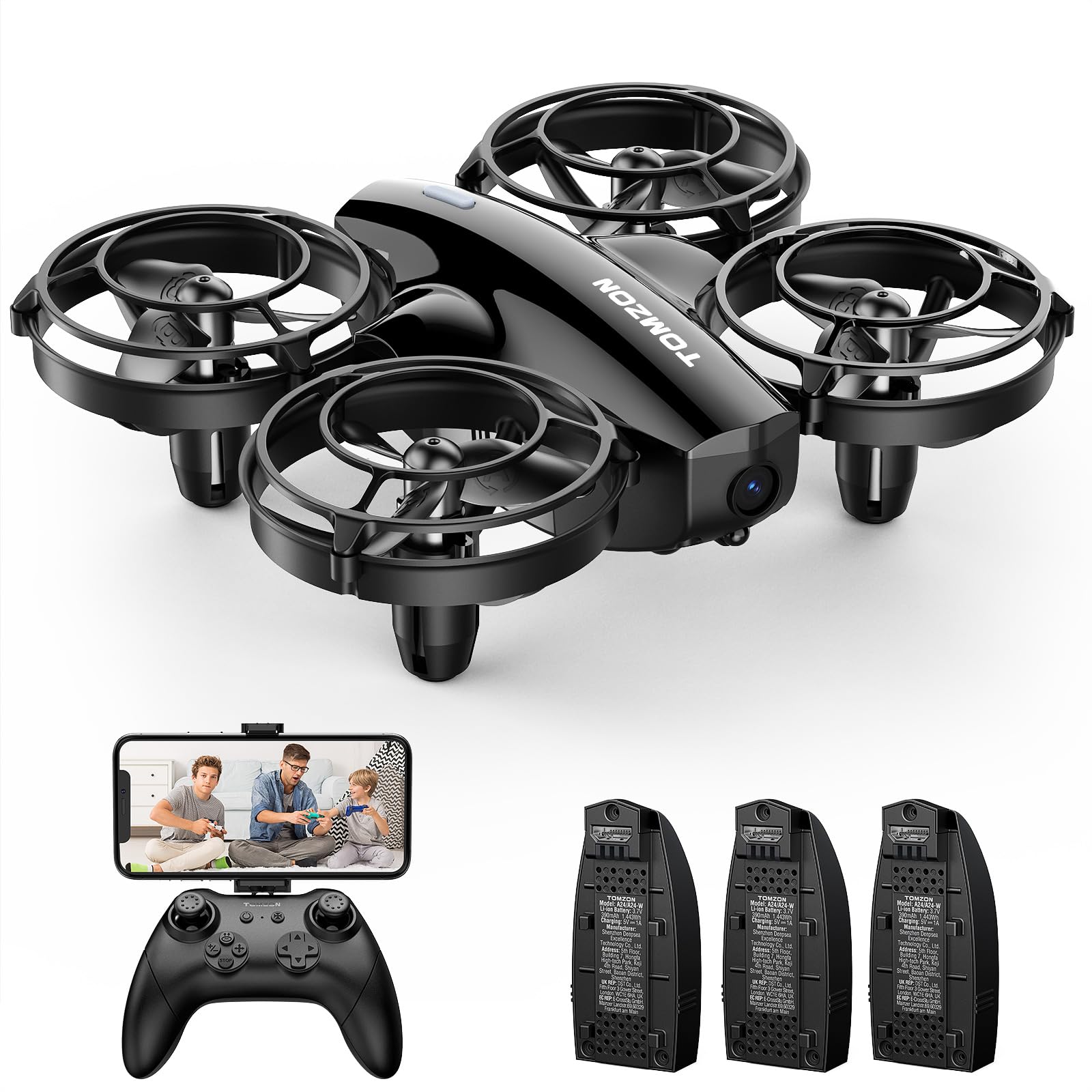 TOMZON A24W Mini Drone with Camera for Kids, 1080P FPV Camera Drone with Battle Mode, Toy Drone for Kids with 3 Batteries 24 Mins, Throw to Go, Stunt Fly Tricks, RC Quadrocopter with One Key Start