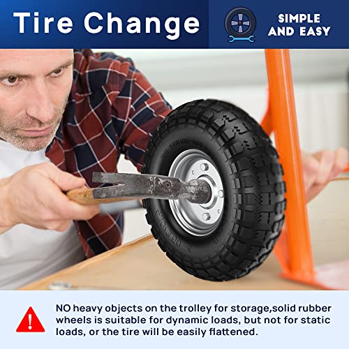 Winisok 4.10/3.50-4 Tire Wheels Flat Free, 10" Heavy Duty Solid Replacement Tire with 5/8ββ Bearings for Wagon/Wheelbarrow/Hand Truck/Generators (2 Pack)
