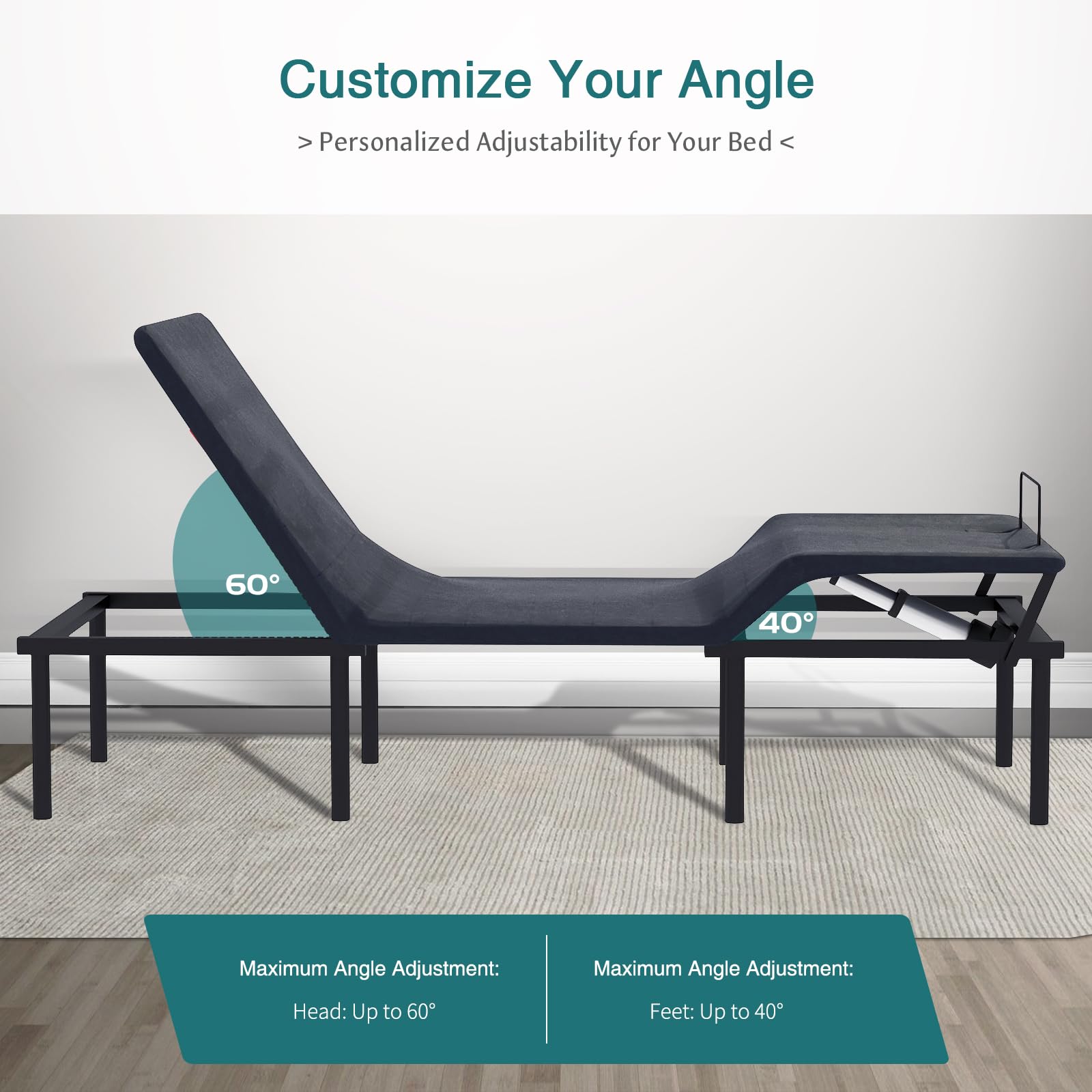 Twin XL Adjustable Bed Frame with Head and Foot Incline, Electric Adjustable Bed Base with New Generation Motor, Adjustable Bed for Seniors with Wireless Remote Control, 400 Lbs Capacity