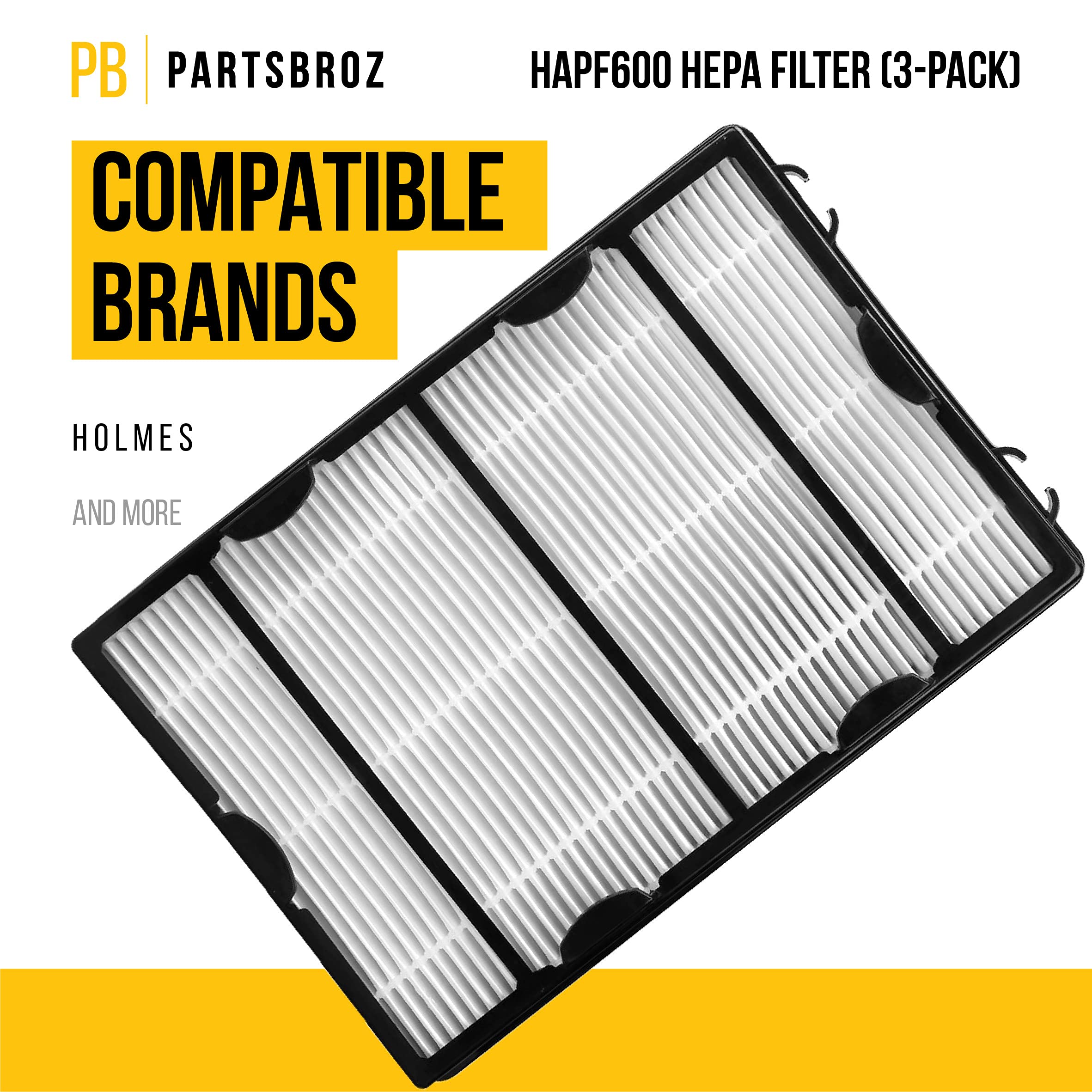 Upgraded HAPF600 HEPA Filter Replacement (3-Pack) by PartsBroz - Exact Fit for HAP8650B-U HAP616B-TU HAP616-TU Holmes Air Purifier - 9.75H x 6.5W x 2.5D in. - B Air Filter & Carbon Pre Filter