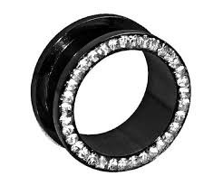 TOUCHNEW Black Anodized Titanium Over Surgical Steel Screw-on Plugs/gauges with Clear Diamond Cz Stones 2 Pieces (7/16" (11mm))