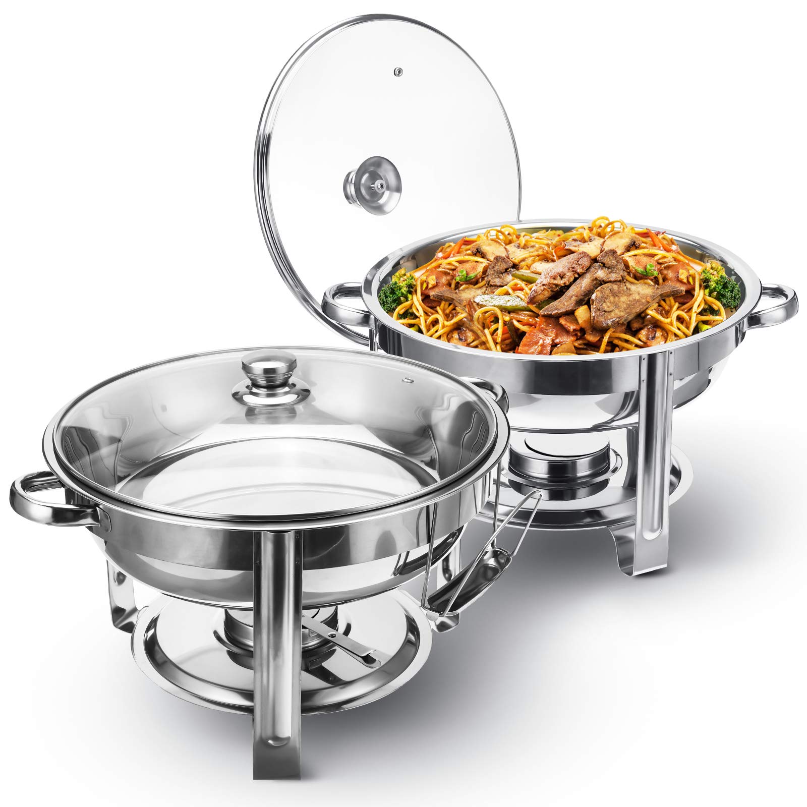 TOOCAPRO Chafing Dish Buffet Set, 2Pack Round Chafers and Buffet Warmers Sets with Glass Lid & Lid Holder Chafing Dishes Stainless Steel Catering Food Warmers For Parties Events Wedding,4-Quart