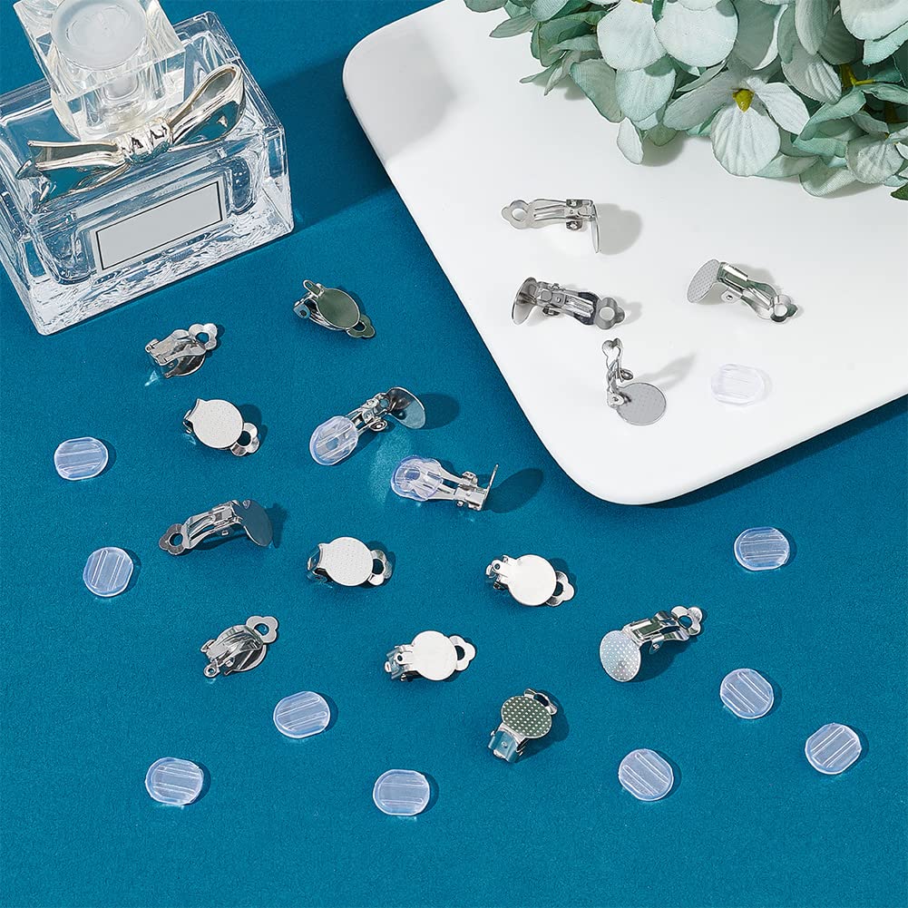 UNICRAFTALE 60pcs Clip-on Earring Findings DIY Earring Clip 10mm Stainless Steel Clip-on Earring Converter Flat Round Tray Non-Pierced Earrings with Silicone Earring Pads for DIY Earring Making