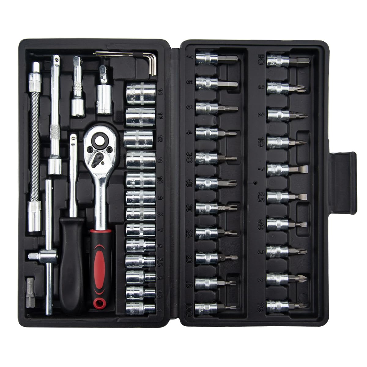 YZMLOL Ratchet Wrench Set and Drive Socket Set,46 Pieces 1/4 inch Drive Socket Ratchet Wrench Set,Includes Metric Bit Socket Set and Extension Bar for Auto/Motorcycle Repairing and Household.