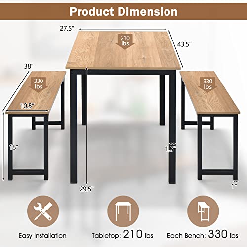 Tangkula Dining Table Set for 4, Solid Wood, Farmhouse Dinette Set w/Rubber Wood Legs, Modern Dining Table and Chairs Set for Kitchen, Dining Room (Natural)