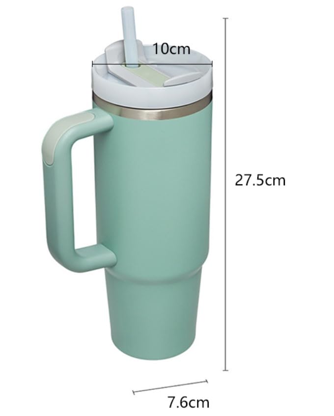 Stainless Steel Tumbler 40oz with Handle and Straw plus Spill Proof Silicone Straw Cover Set - Insulated Water Cup Bottle (Light Pink)