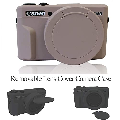 Yisau Case for G7X Mark II Removable Lens Cover, Silicone Cover Rubber Soft Camera Canon PowerShot (Lightgrey)
