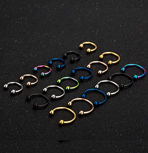 YOVORO 18Pcs 18G Stainless Steel Septum Piercing Nose Rings Hoop Cartilage Tragus Body Piercing Jewelry