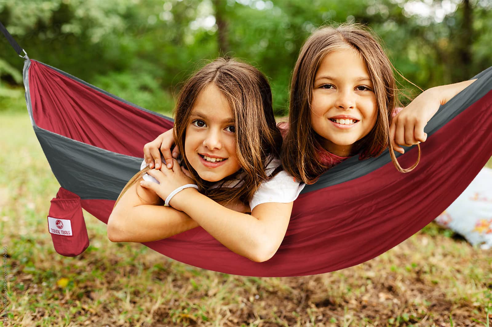 Tahoe Trails Double Camping Hammock for 2 People with Tree Straps, Lightweight Portable Nylon Parachute Hammock for Hiking, Traveling, Backpacking and Backyard, Red & Dark Grey