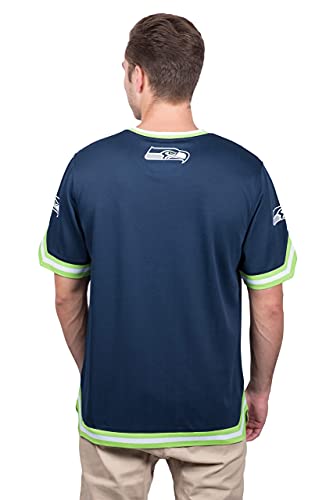 Ultra Game NFL Seattle Seahawks Mens Standard Jersey V-Neck Mesh Stripe Tee Shirt, Team Color, X-Large