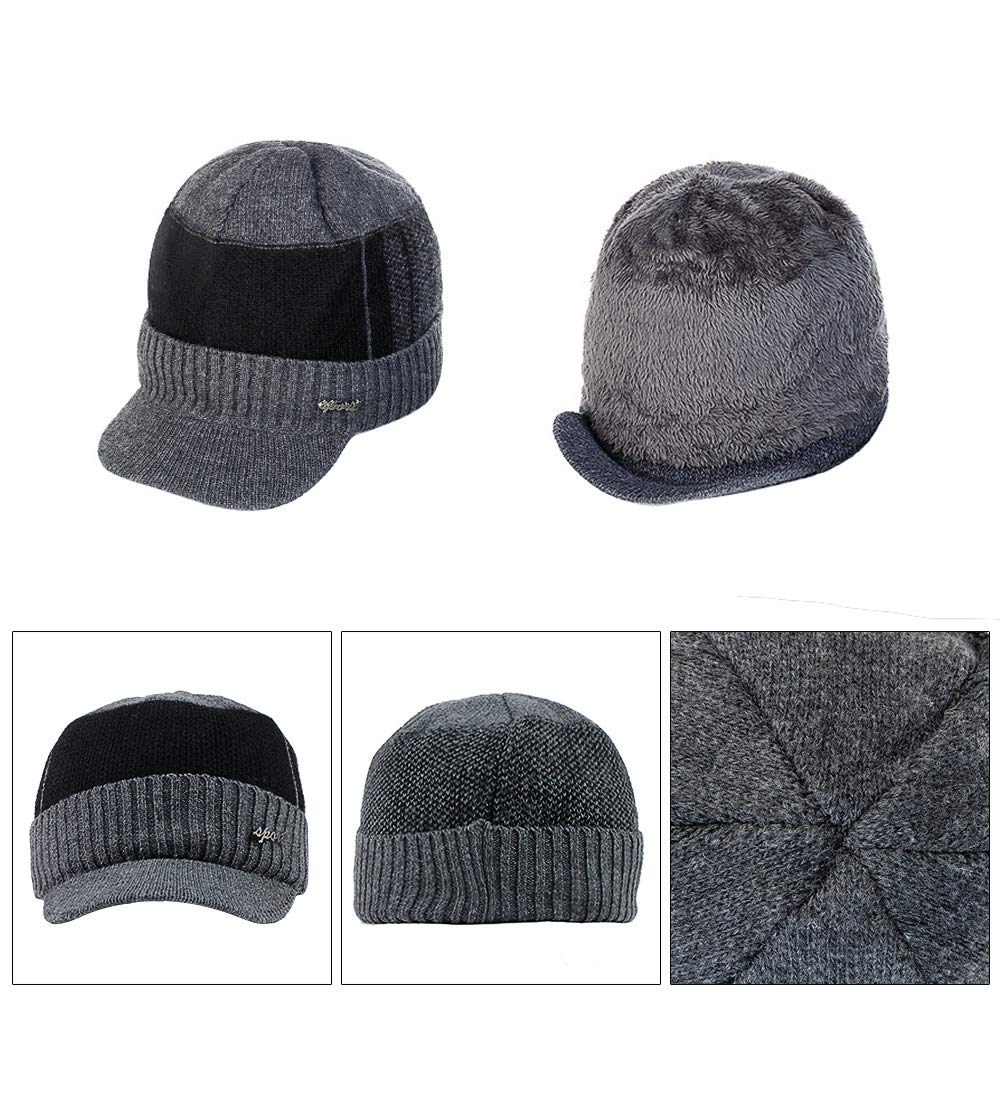 YOYEAH Men's Outdoor Newsboy Hat Winter Warm Thick Knit Beanie Cap Fleece Lined Skull Ski Cap with Visor Blue