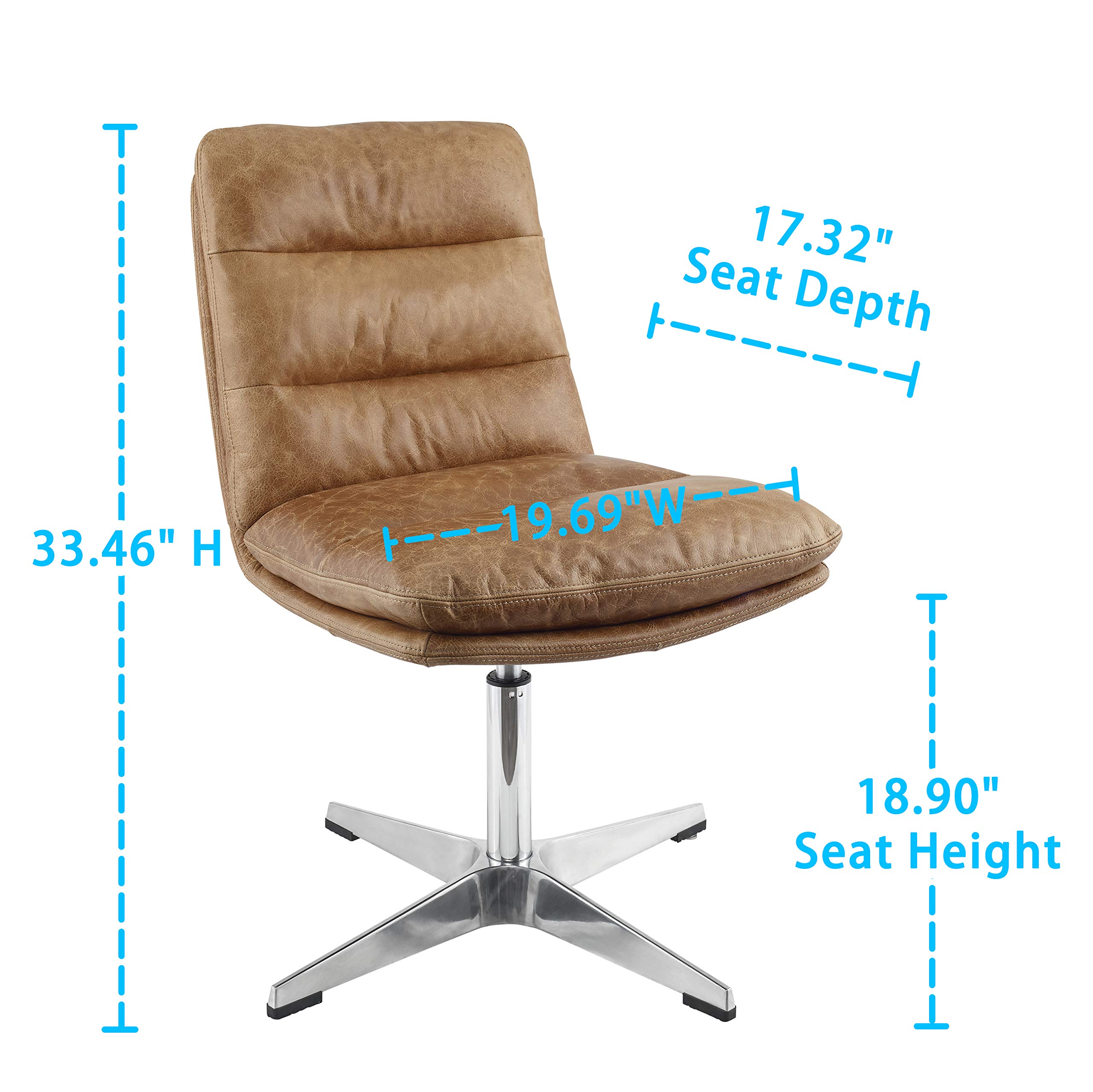 Volans Mid Century Modern Genuine Leather Swivel Home Office Desk Chair with Aluminum Alloy Base