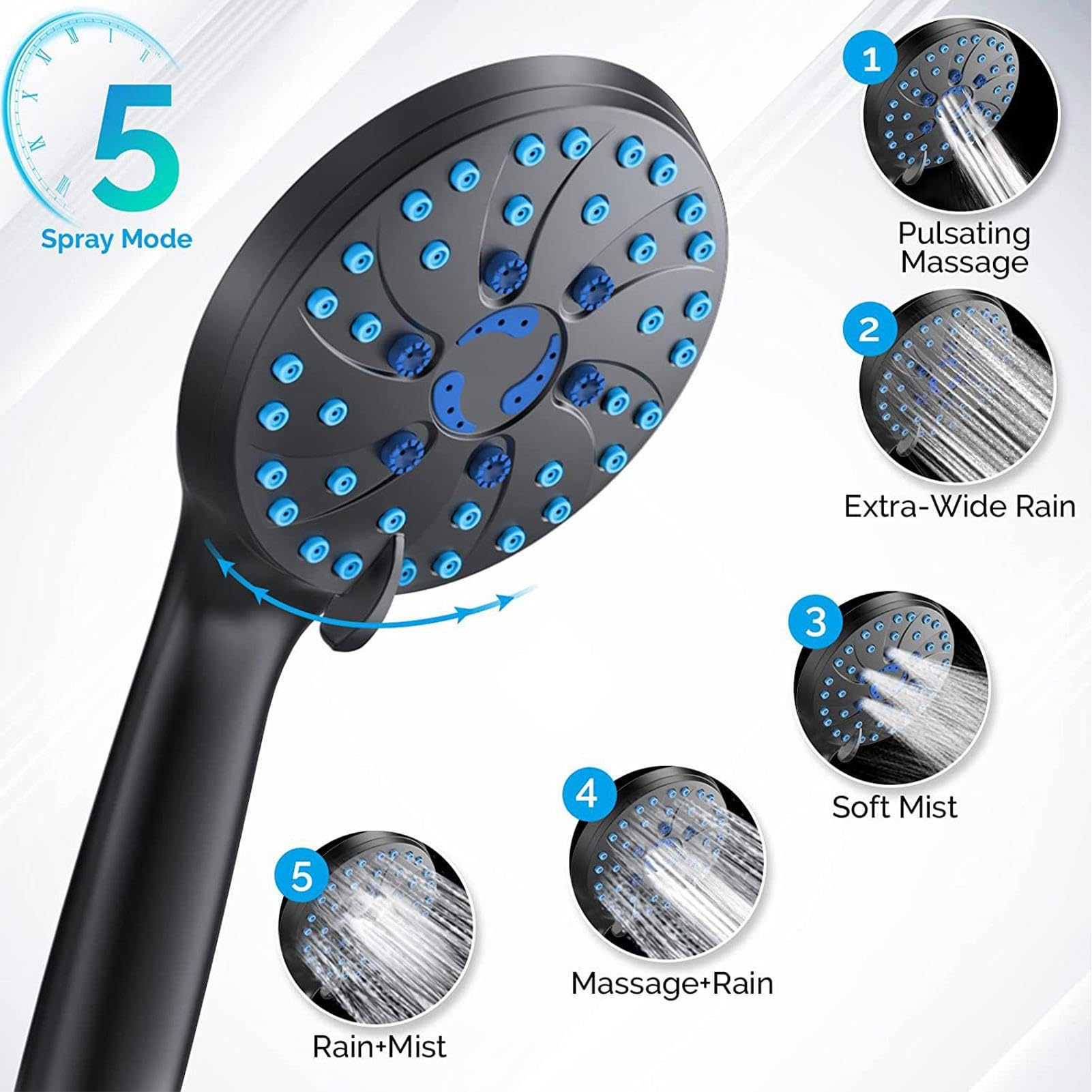 Shower Head, ABS Multifunctional Bathroom Showerheads, High Pressure Hand Held Showerhead, Stainless Steel Hose Showerhead Kit, Adjustable Replacement For Bathroom Shower