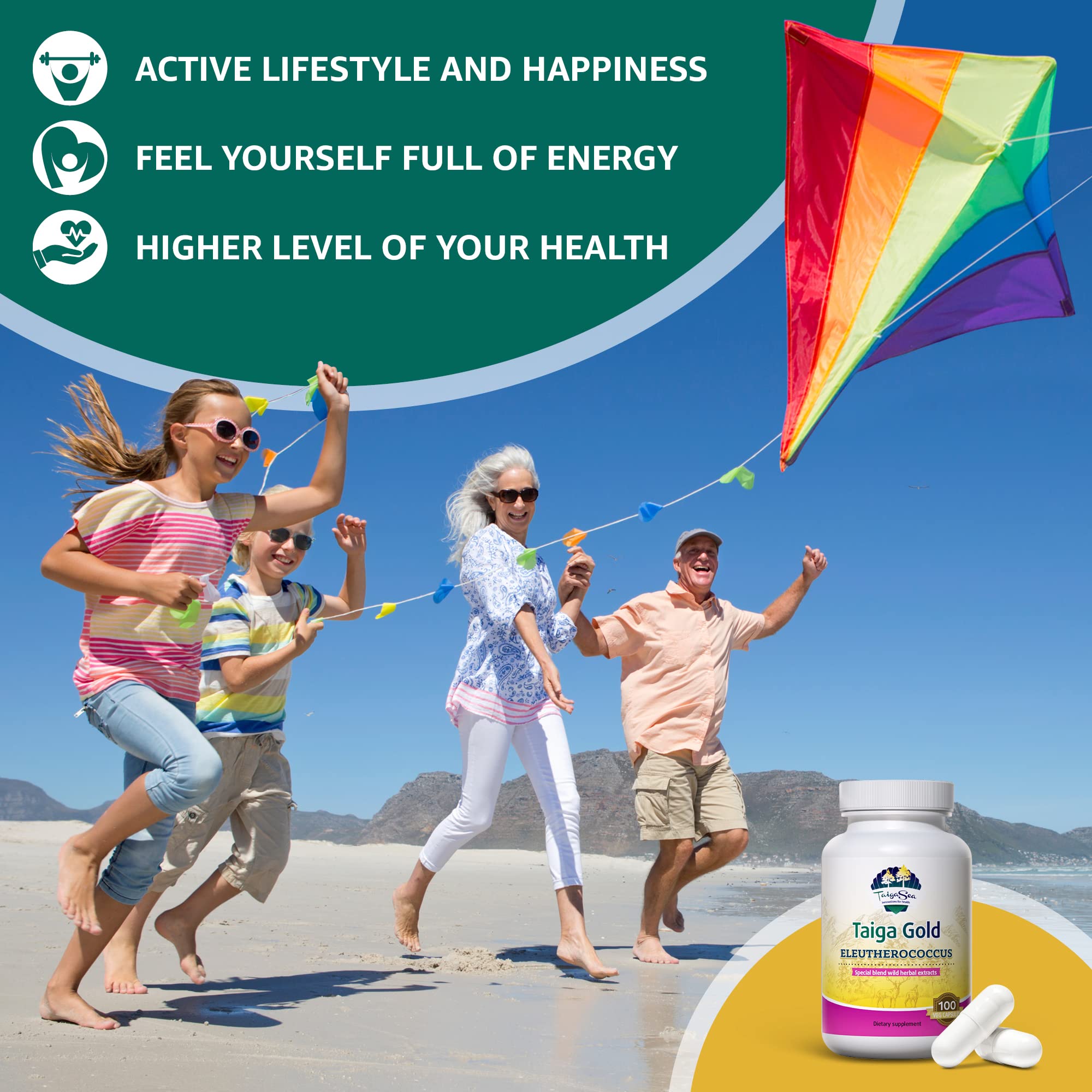 TAIGASEA Wild Eleuthero Root Extract, Herbal Extract Blend with Eleutherococcus for Immunity and Physical Shape, Stamina and Endurance, 100 Vegeterian Capsules