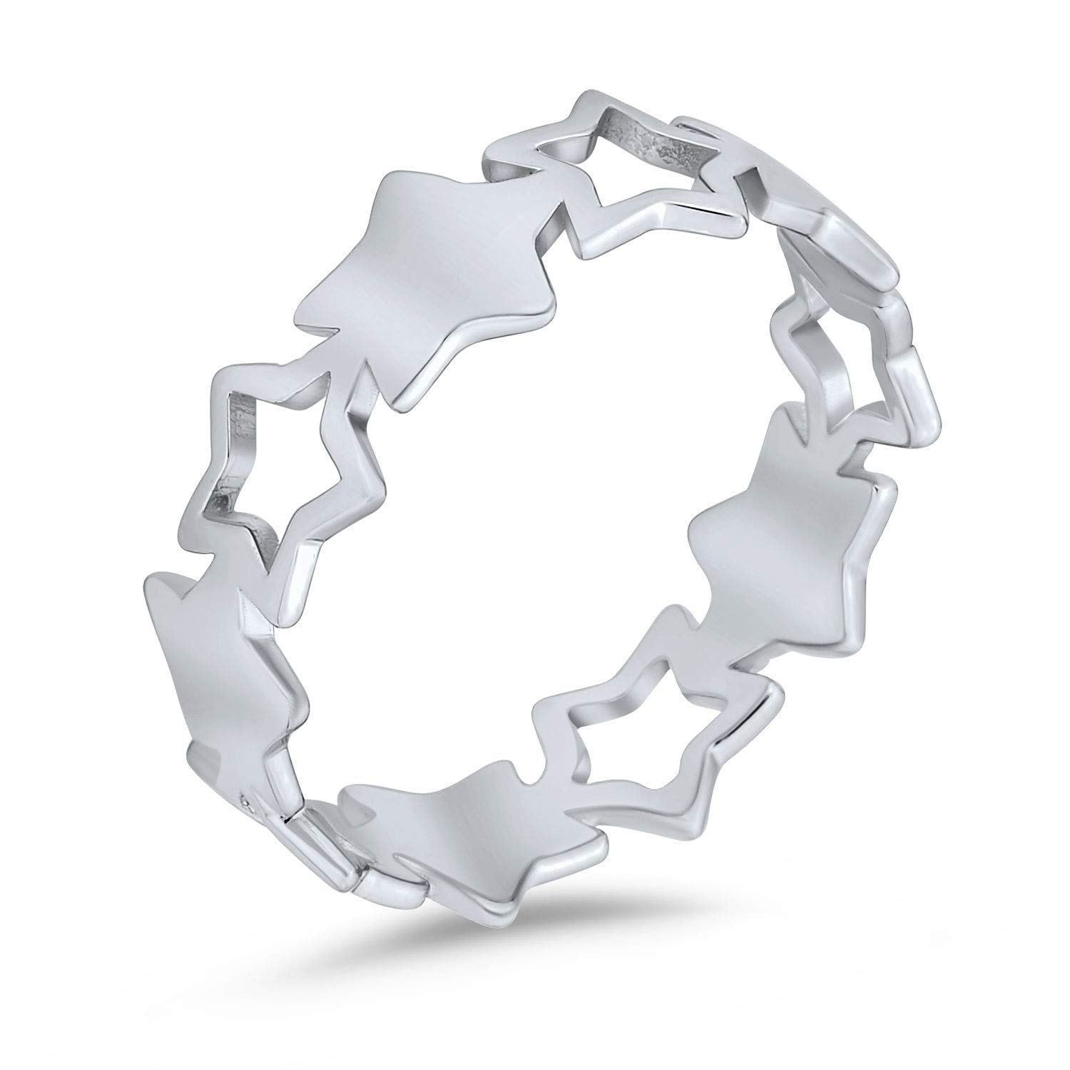 Simple Plain Stacking Patriotic USA American Celestial Star Eternity Band Ring For Women Teen .925 Sterling Silver