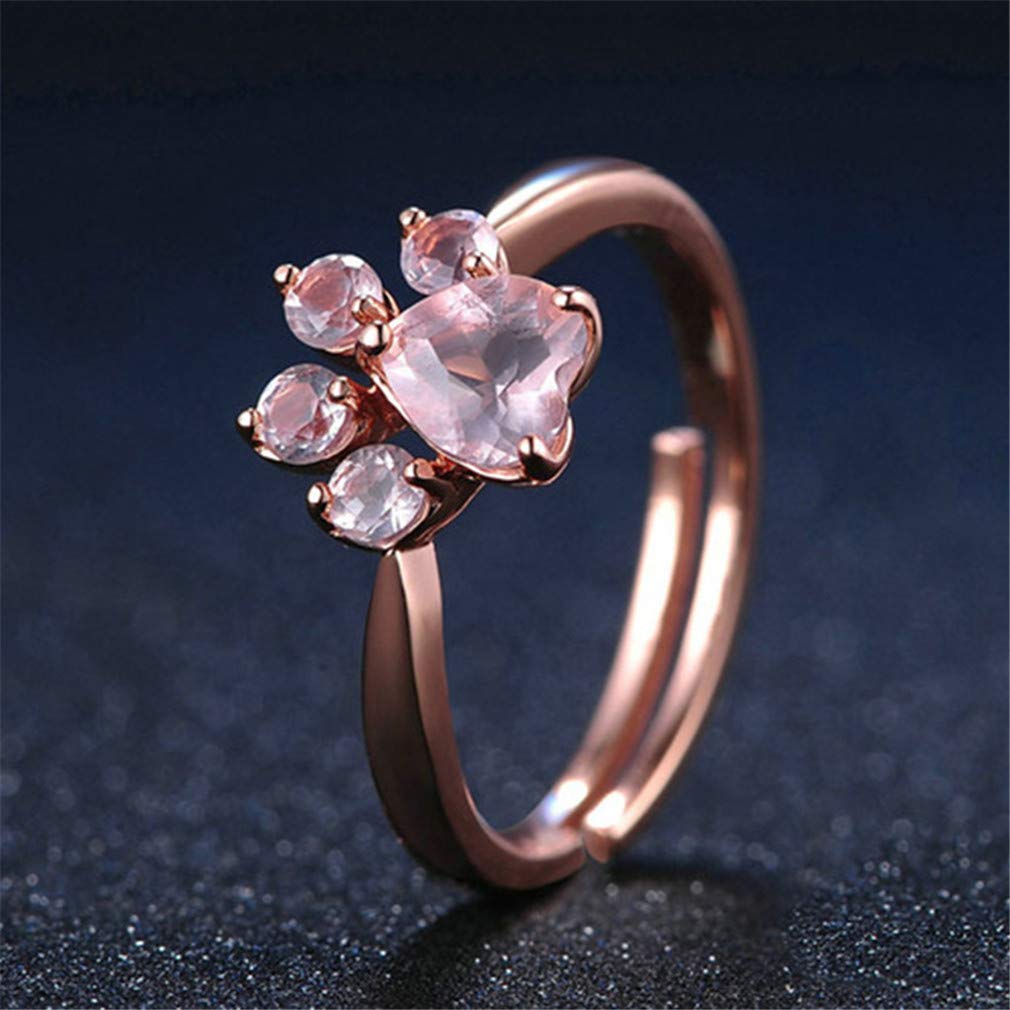 TraveT Crystal Cat Paw Ring Adjustable Pink Ring for Cat Lovers Women Rhinestone Zirconia Ring