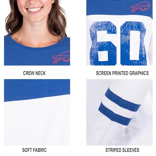 Ultra Game NFL Women's Super Soft Raglan Vintage Baseball T-Shirt, Detroit Lions, White Updated, X-Large