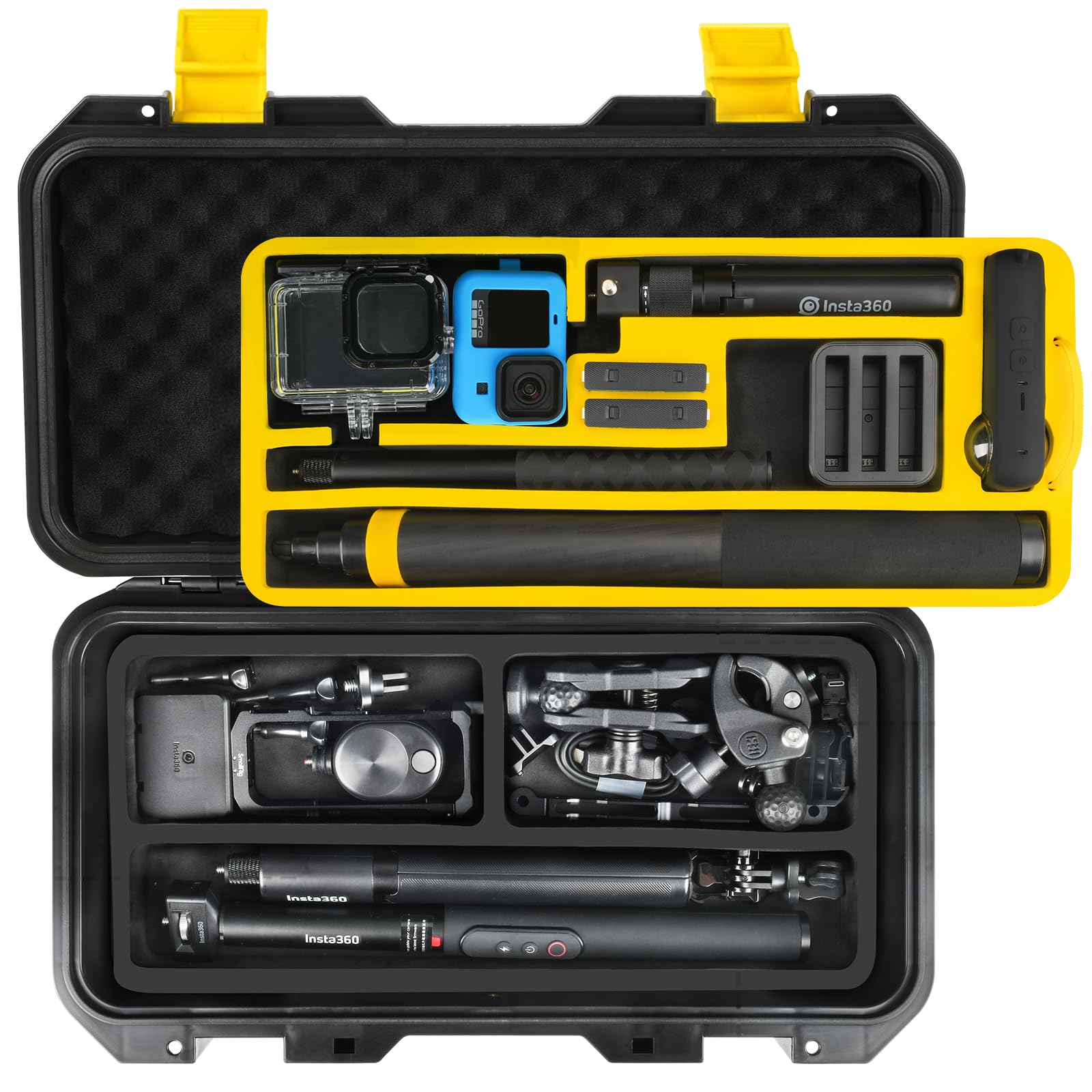 YETEETH Dual Laye Waterproof Hard Case for Insta360 X3 / Insta360 ONE X2, Carrying Case Compatible with Insta360 X3 / Insta360 ONE X2/ Go Pro Hero 11/10 / 9 Action Camera and More Accessories