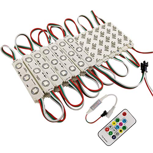 YUNBO 20Pcs WS2811 RGB LED Module Lights DC 12V SMD 5050 Addressable Dream Color RGB LED Module Waterproof IP65 LED Storefront Lights with Tape Adhesive Backside(with Controller and Remote Control)