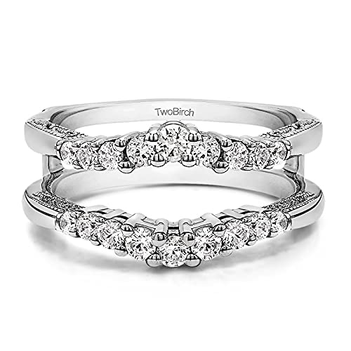 TwoBirch Sterling Silver Vintage Ring Guard with Filigree Designs With Cubic Zirconia (0.71 ct.) (sterling-silver, 9)