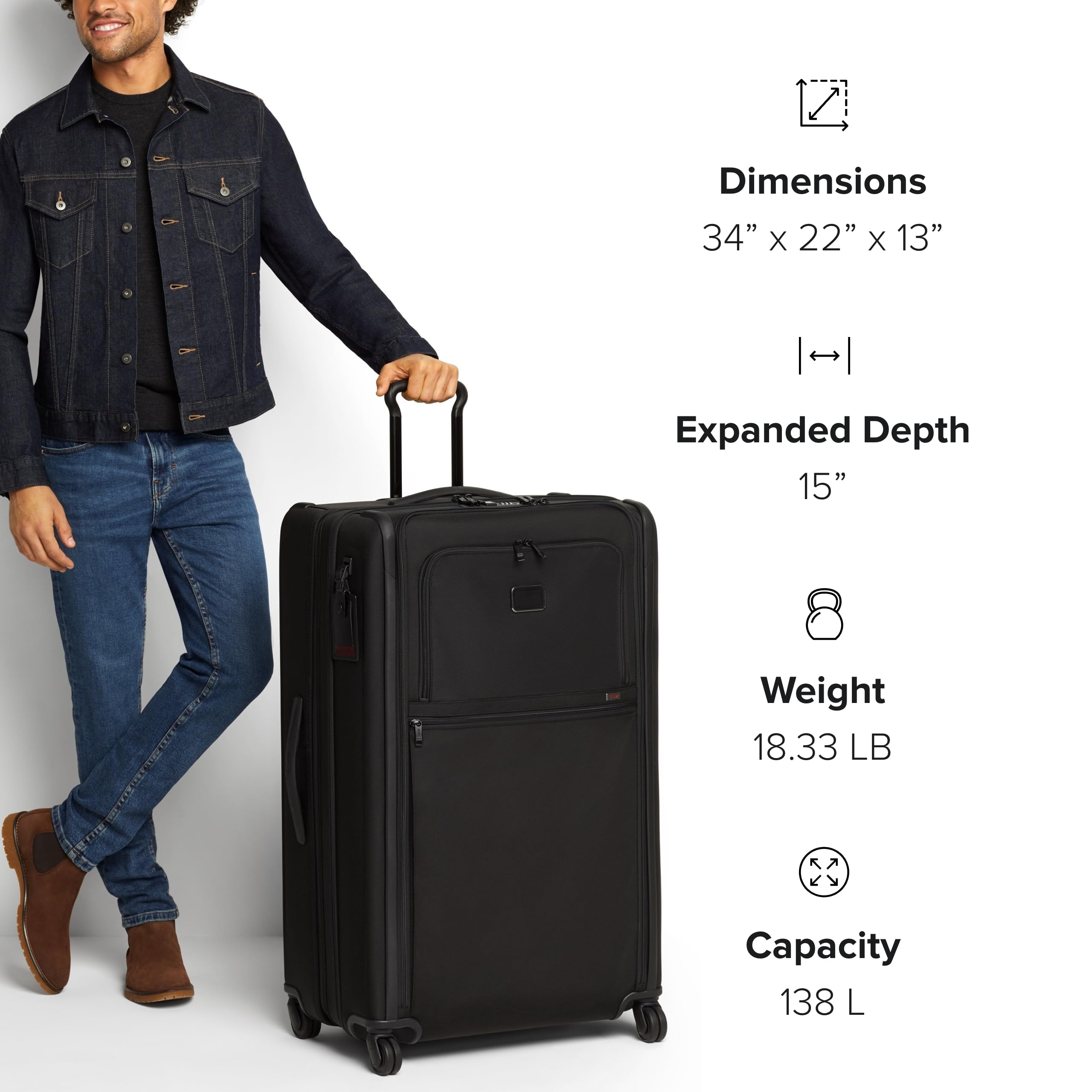 TUMI - Alpha Worldwide Trip Expandable 4-Wheeled Packing Case - Nylon Rolling Suitcase - TSA Lock Tracer - Black