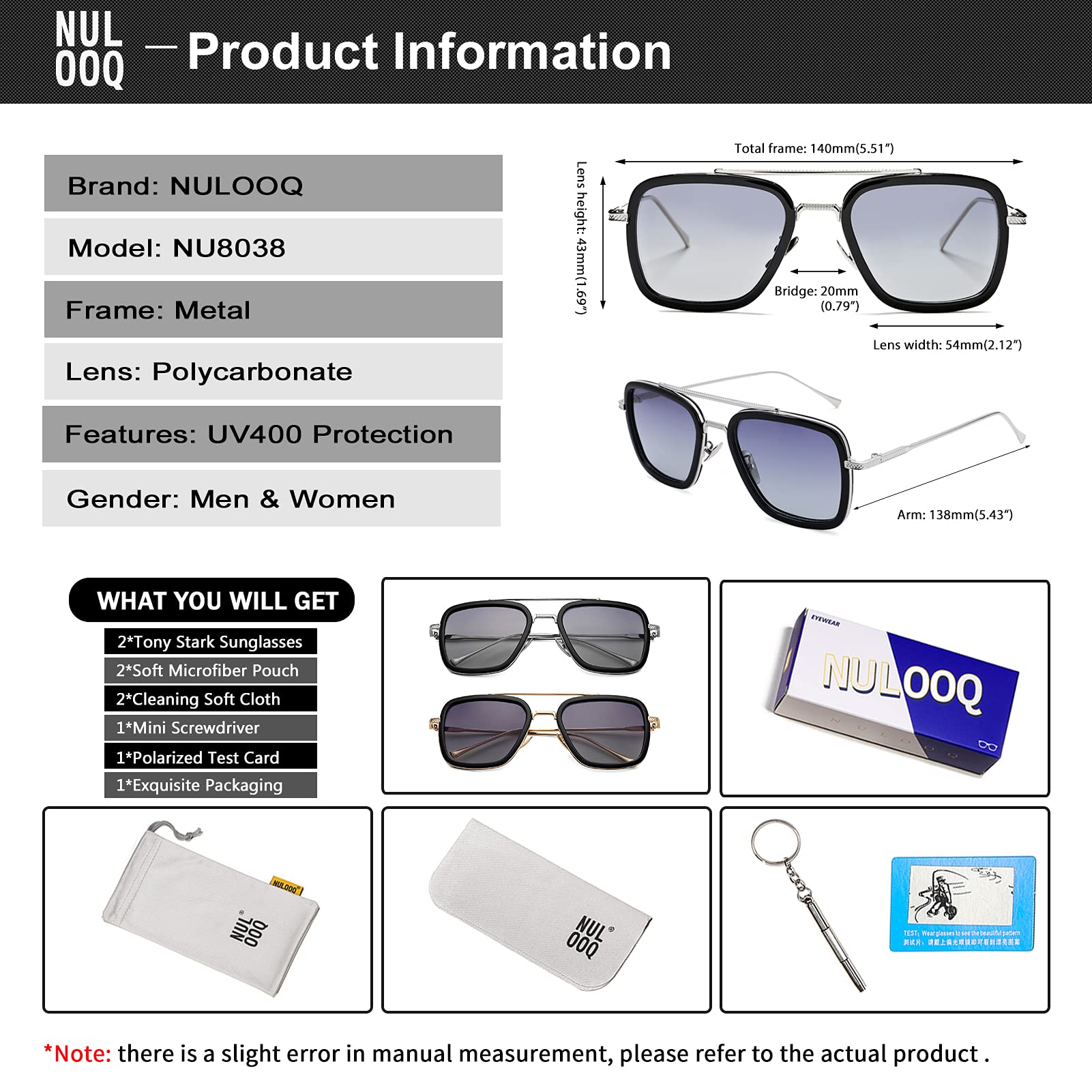 Tony Stark Polarized Sunglasses for Men – Women Vintage Aviator Square Metal Frame Iron Man Edith Glasses (Silver/Blue + Silver/Gradient Gray) - 2 Pack